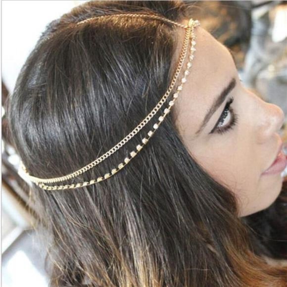 Other | Shegirl Boho Layered Head Chains Gold Rhinestone Headpiece ...